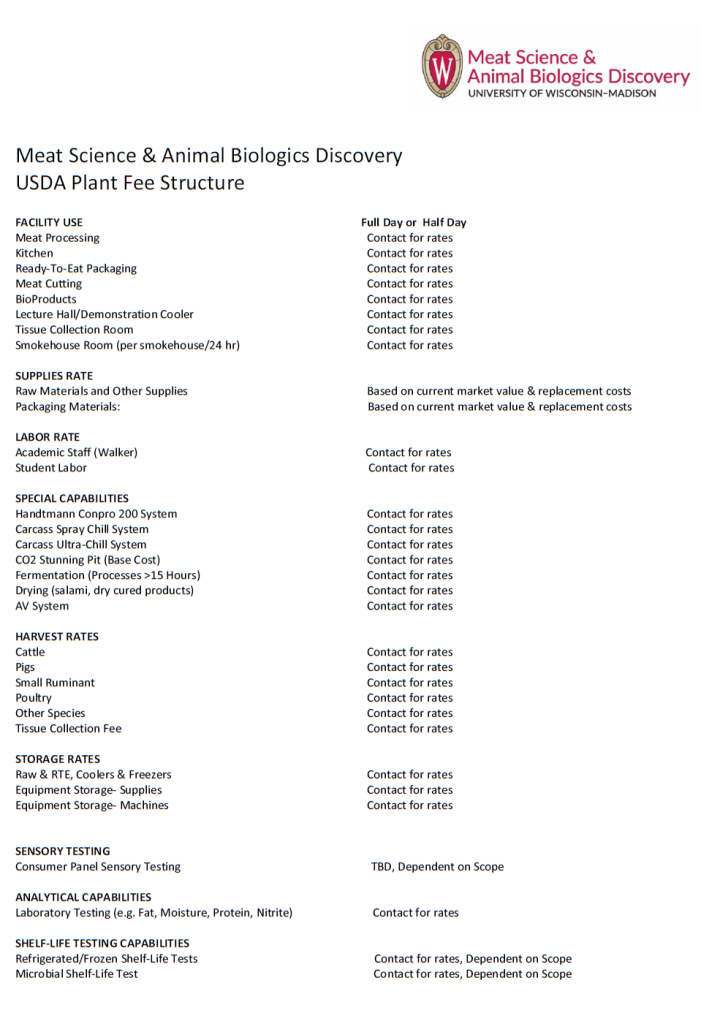 Facility Use – Meat Science